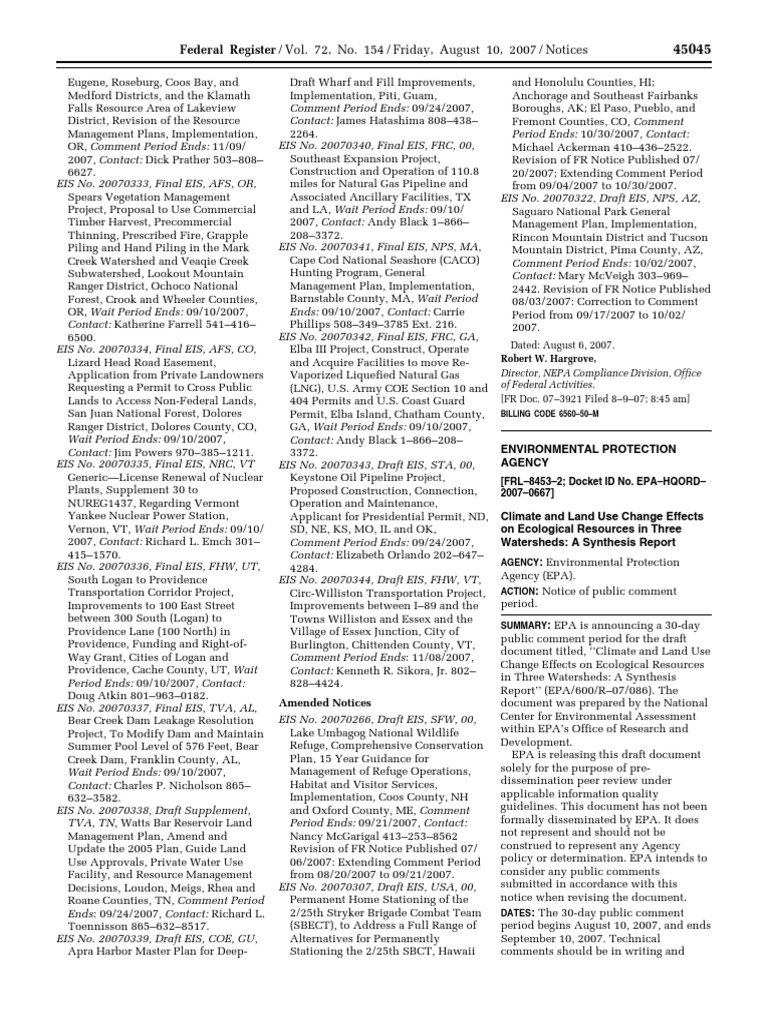 Federal Register / Vol. 72, No. 154 / Friday, August 10, 2007 / Notices ...
