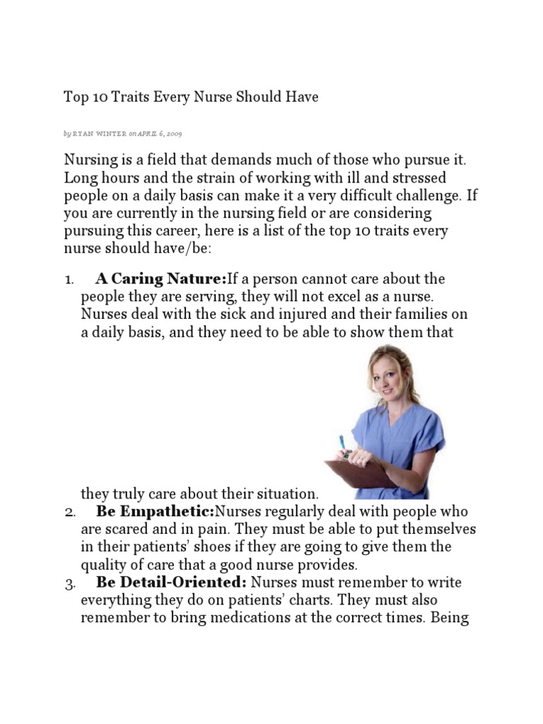 Top 10 Essential Traits for Nurses | PDF | Compassion | Nursing