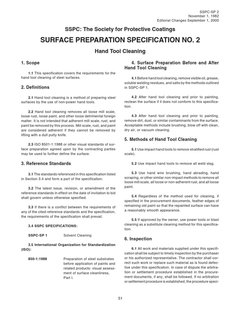 SSPC-SP 2 November 1, 1982 Editorial Changes | Specification (Technical Standard) | Rust