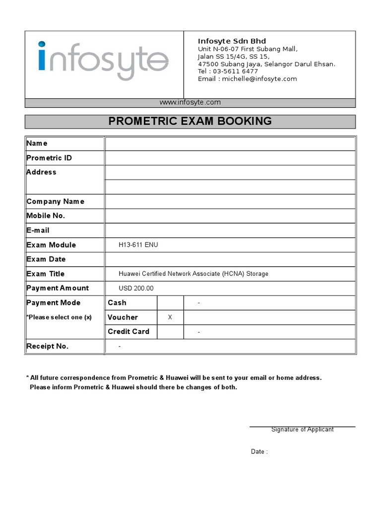 Prometric Exam Booking Form - HCNA-Storage | PDF