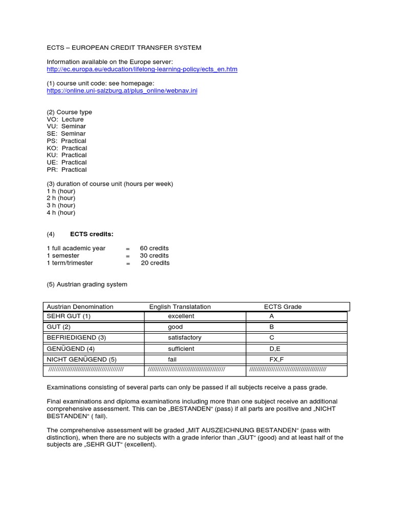 ECTS Grading and Credit System Overview | PDF