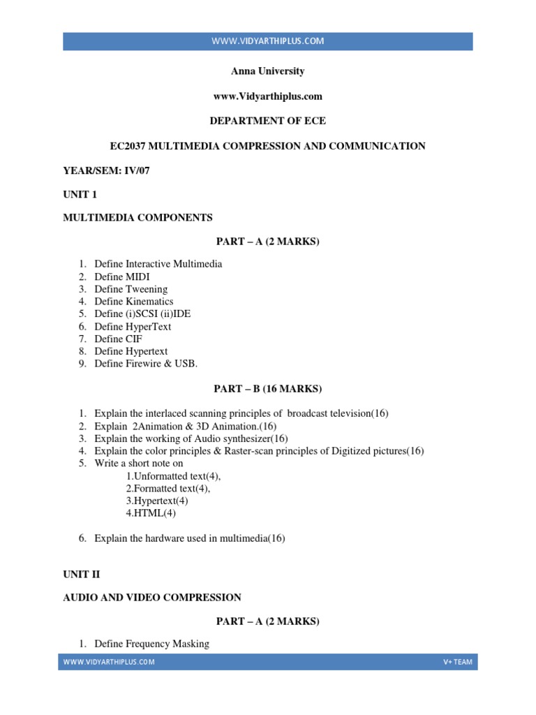 MCC Question Bank | PDF | Data Compression | Streaming Media