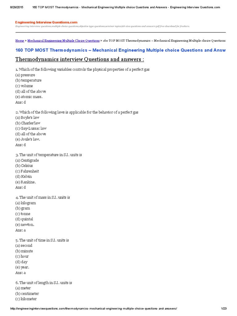 ThermoDynamics Multiple Choice Questions | PDF | Teaching Methods ...