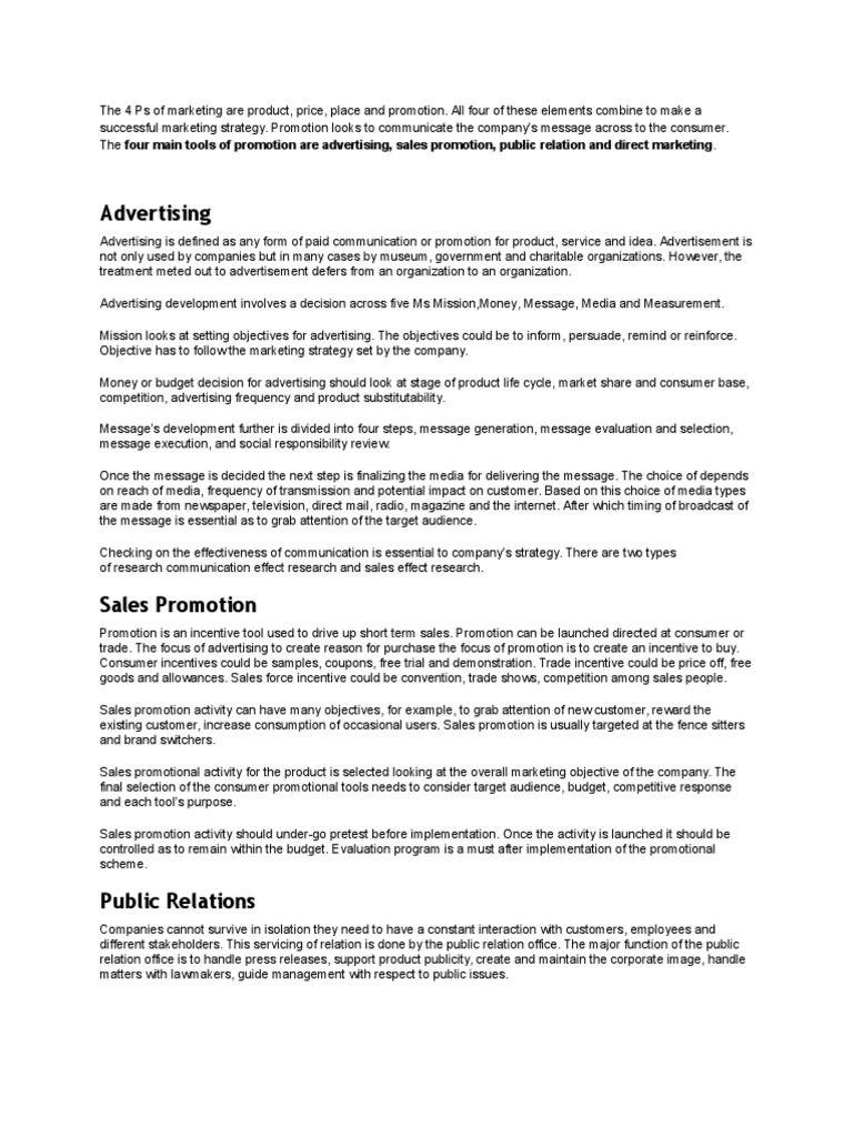The 4 Ps of Marketing Are Product | PDF | Promotion (Marketing ...