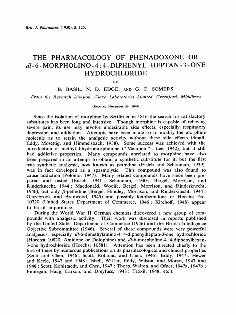 Pharmacology of Phenadoxone dN-Morpholino 4:4 Diphenyl: Hydrochloride ...