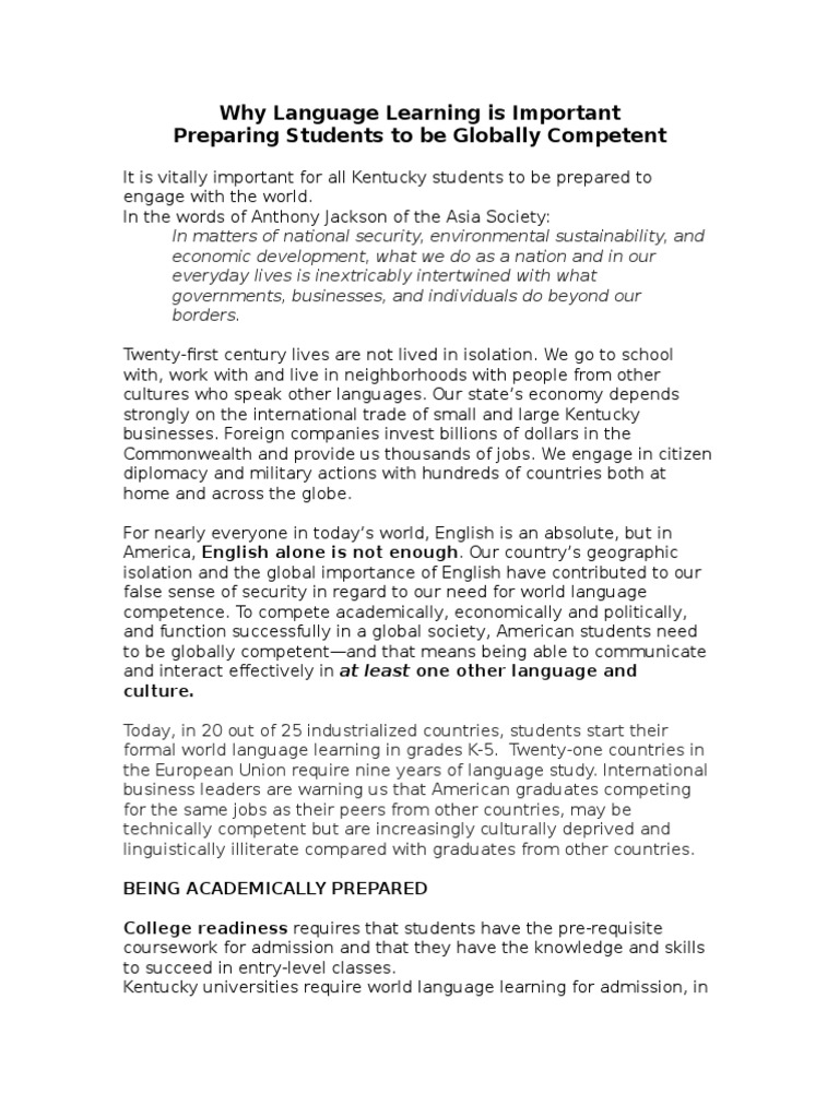 Why Language Learning Is Important | PDF | Literacy | Language Acquisition