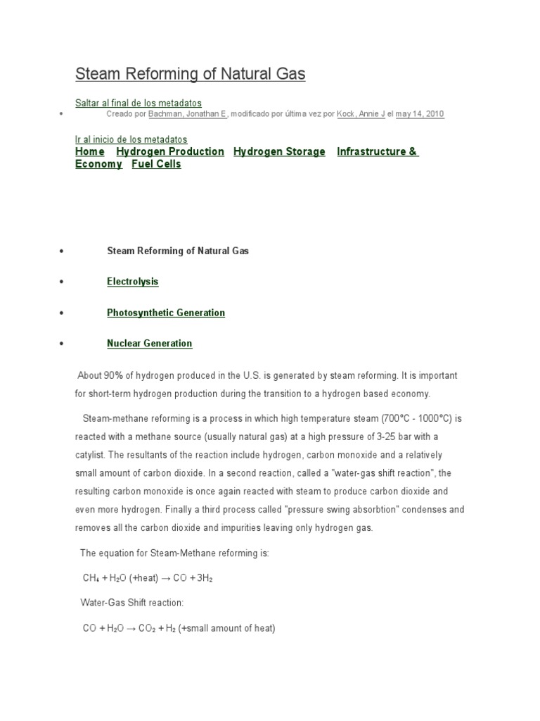 Steam Reforming of Natural Gas | PDF | Science & Mathematics ...