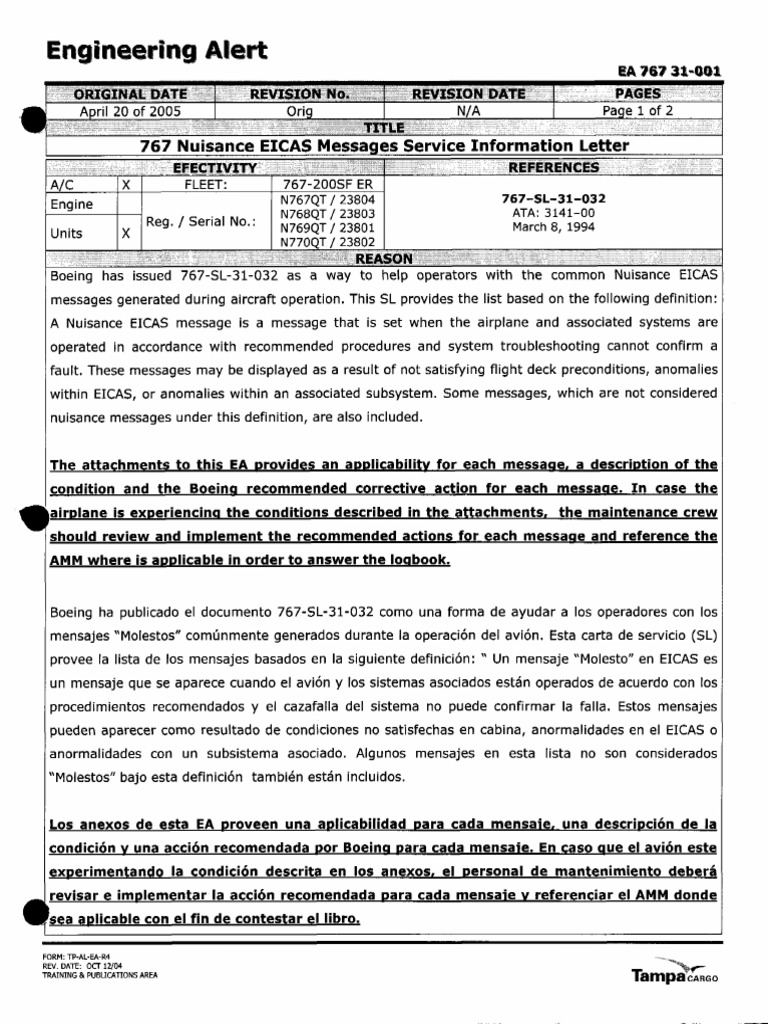 Ea 767 31-001 - Eicas Messages | PDF