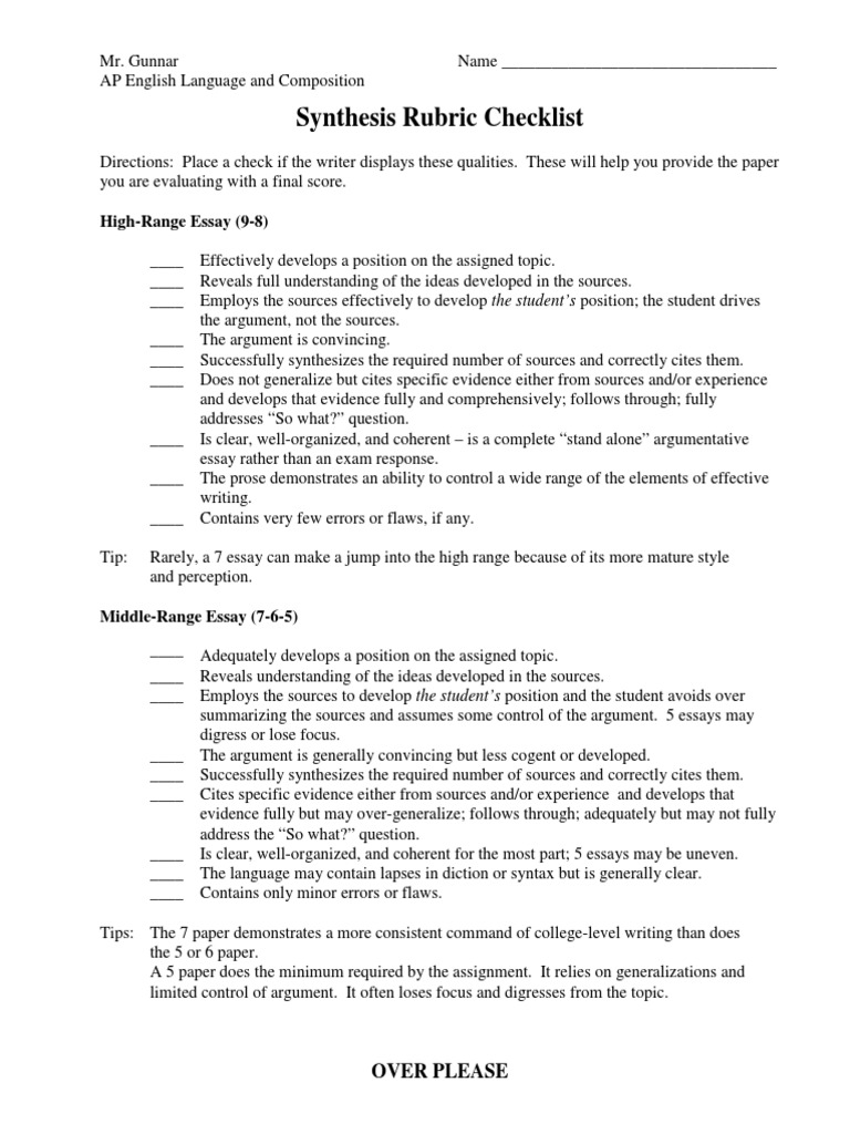 Rubric Synthesis Checklist | PDF | Essays | Semiotics