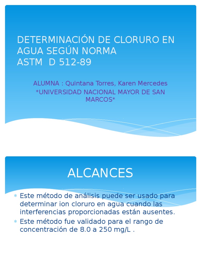 Determinación de Cloruro en Agua Según Norma ASTM D512-89 | PDF | Valoración | Química