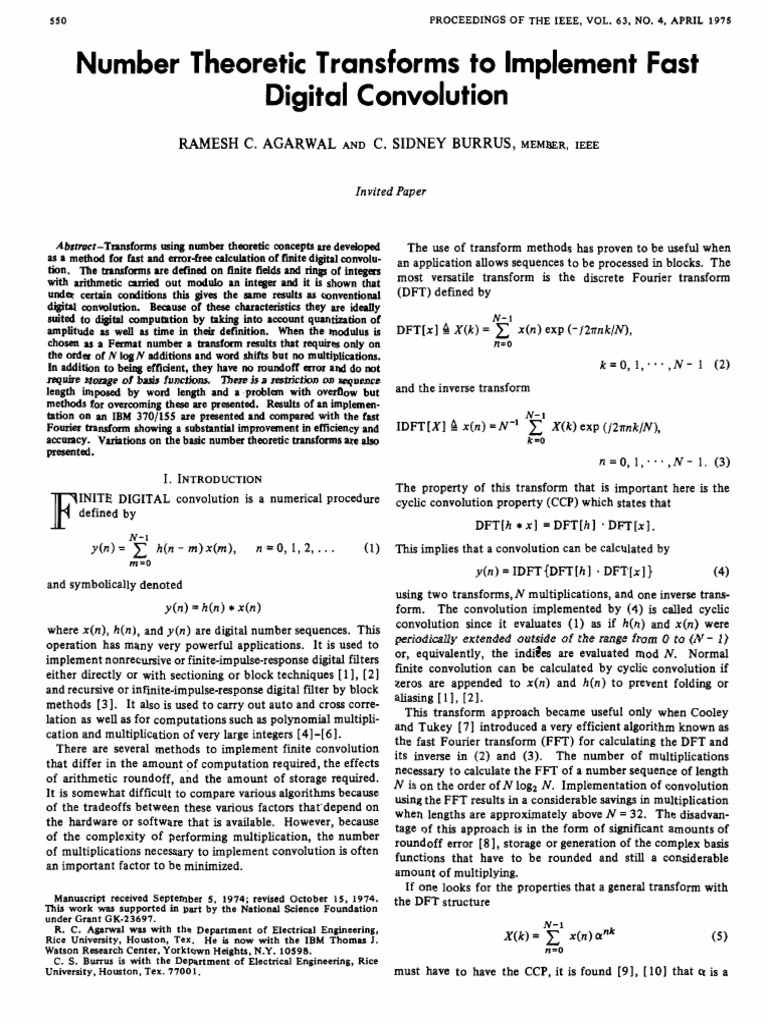 1975 Number Theoretic Transforms To Implement Fast Digital Convolution | PDF | Discrete Fourier ...