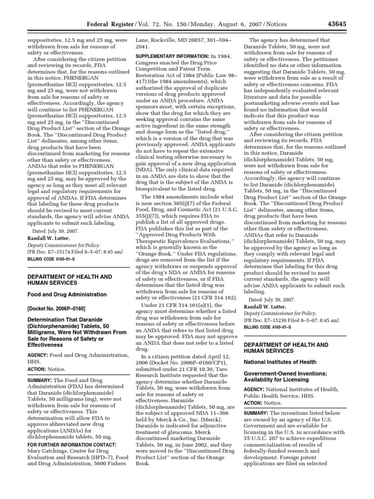 Notice: Human Drugs: Drug Products Withdrawn From Sale For Reasons ...