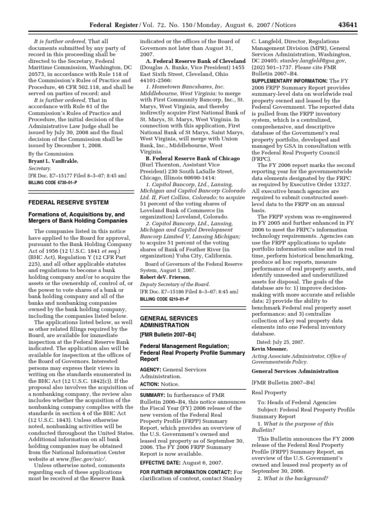 Notice: Federal Management Regulation: Federal Real Property Profile ...