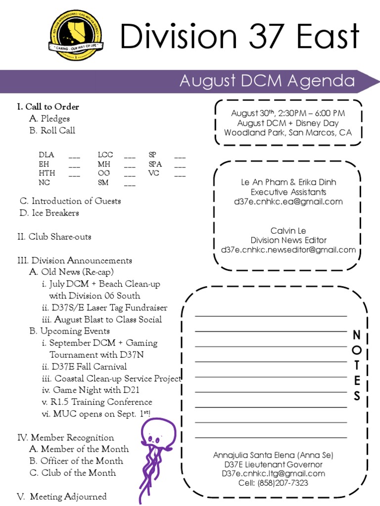 August DCM Agenda for Division 37 East | PDF | Travel | Art