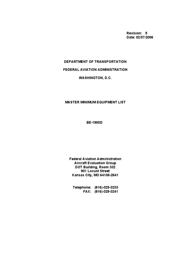 Federal Aviation Administration Master Minimum Equipment List for the ...