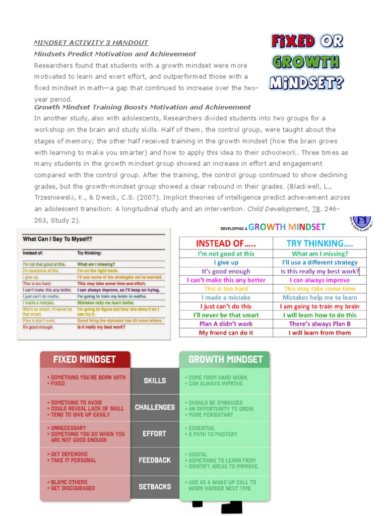 Growth Mindset Activity 3 Handout | PDF