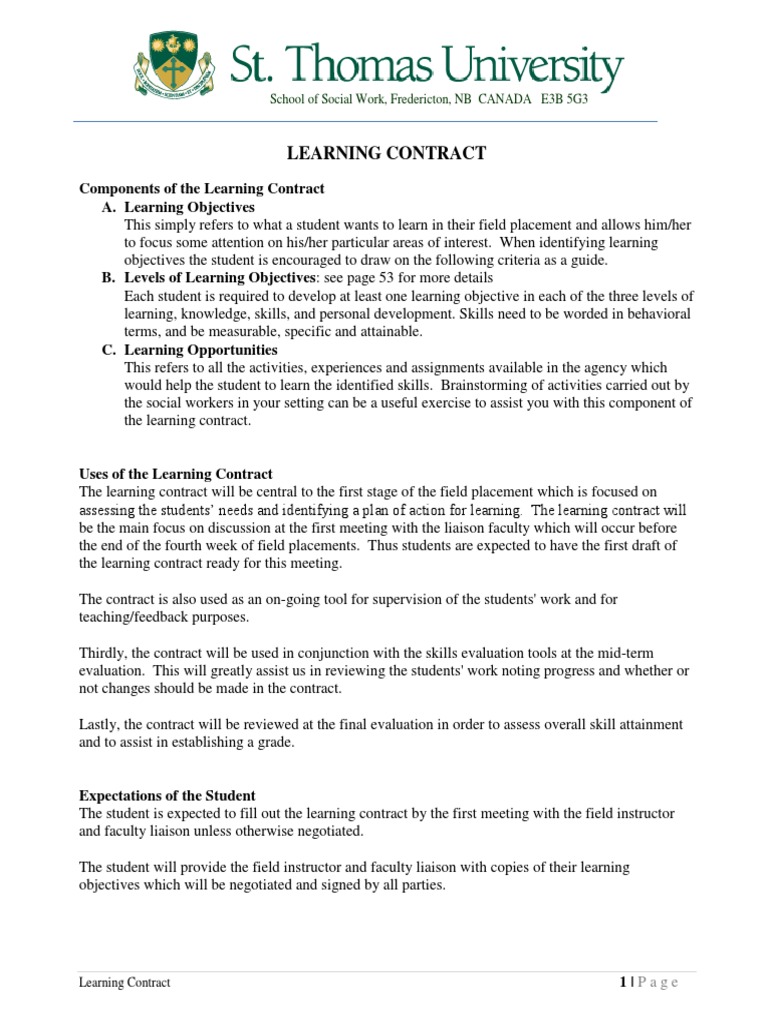Learning Contract Guidelines for Students | PDF | Goal | Learning
