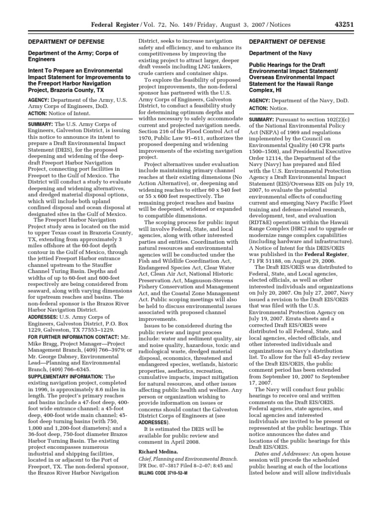 Notice: Environmental Statements Availability, Etc.: Hawaii Range ...