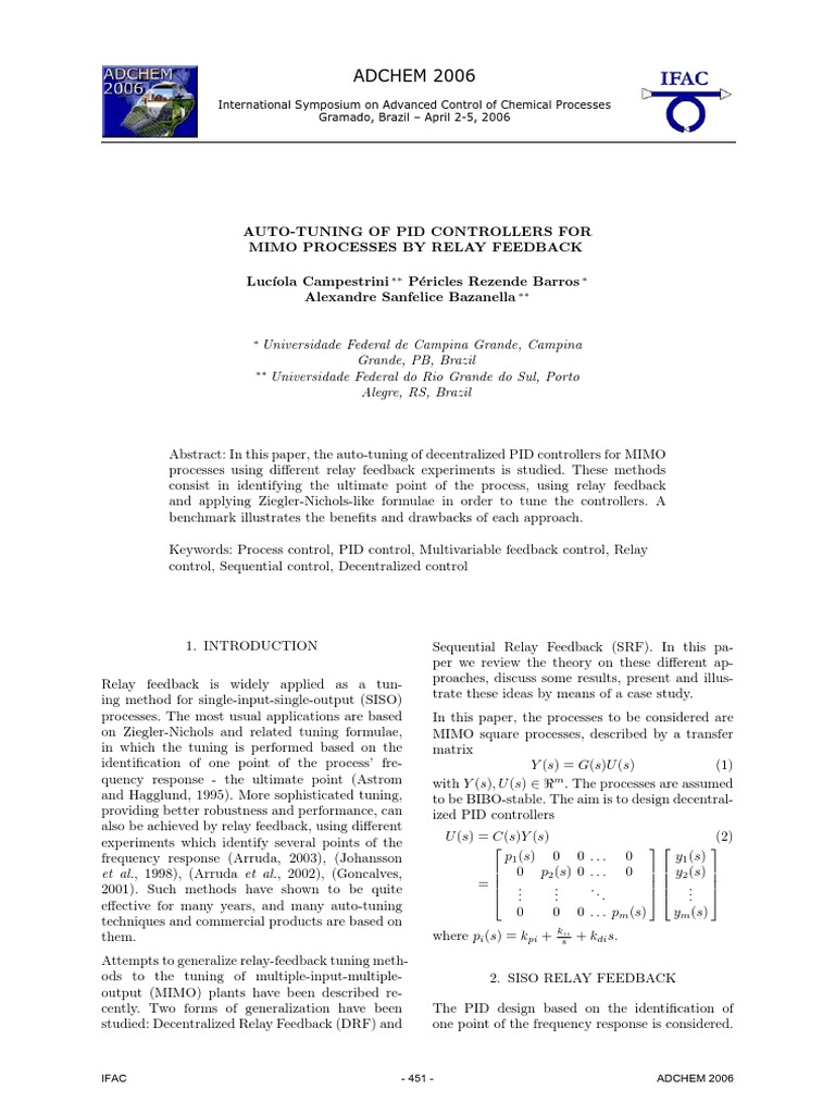 Auto-Tuning of Pid Controllers For Mimo Processes by Relay Feedback | PDF | Control Theory ...