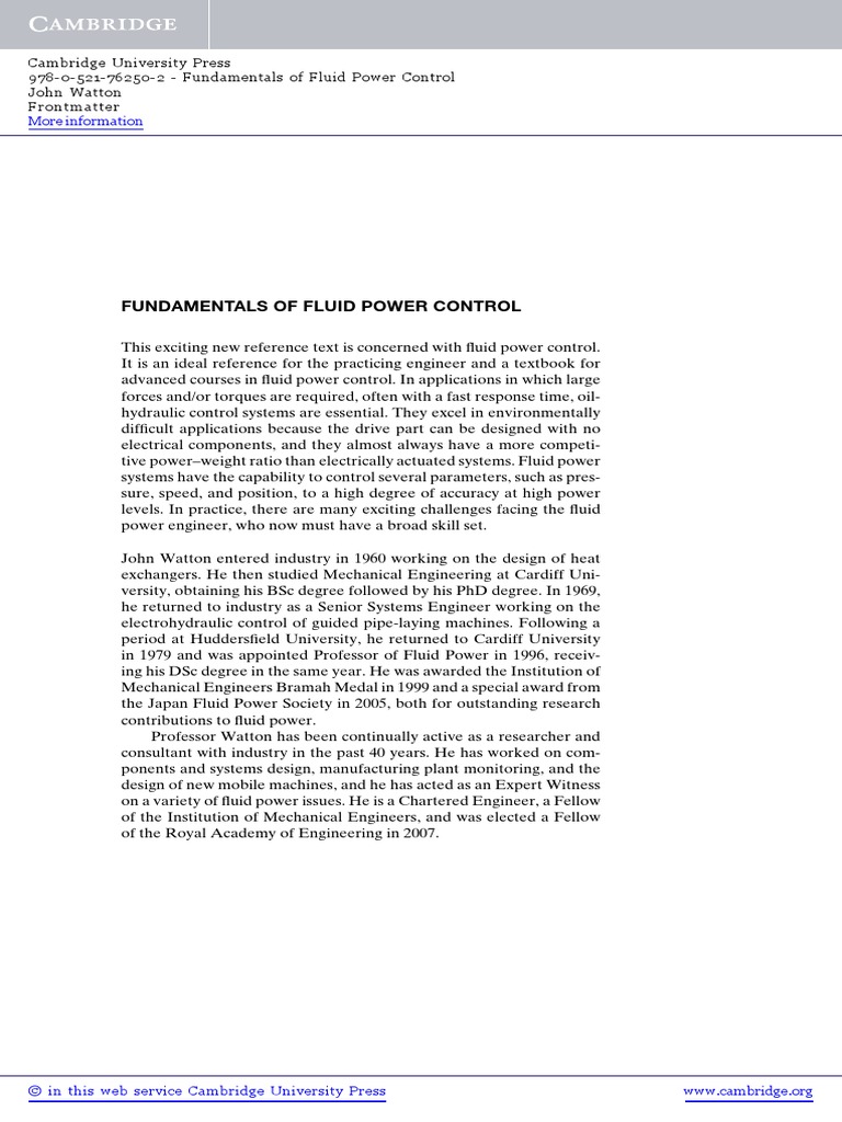 Fundamentals of Fluid Power Control | PDF | Control Theory | Fluid Dynamics