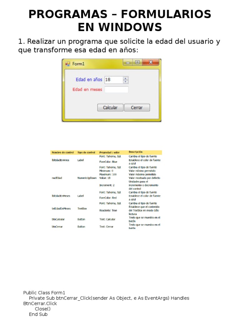 Practica Formularios en Windows-Resuelto VB | PDF