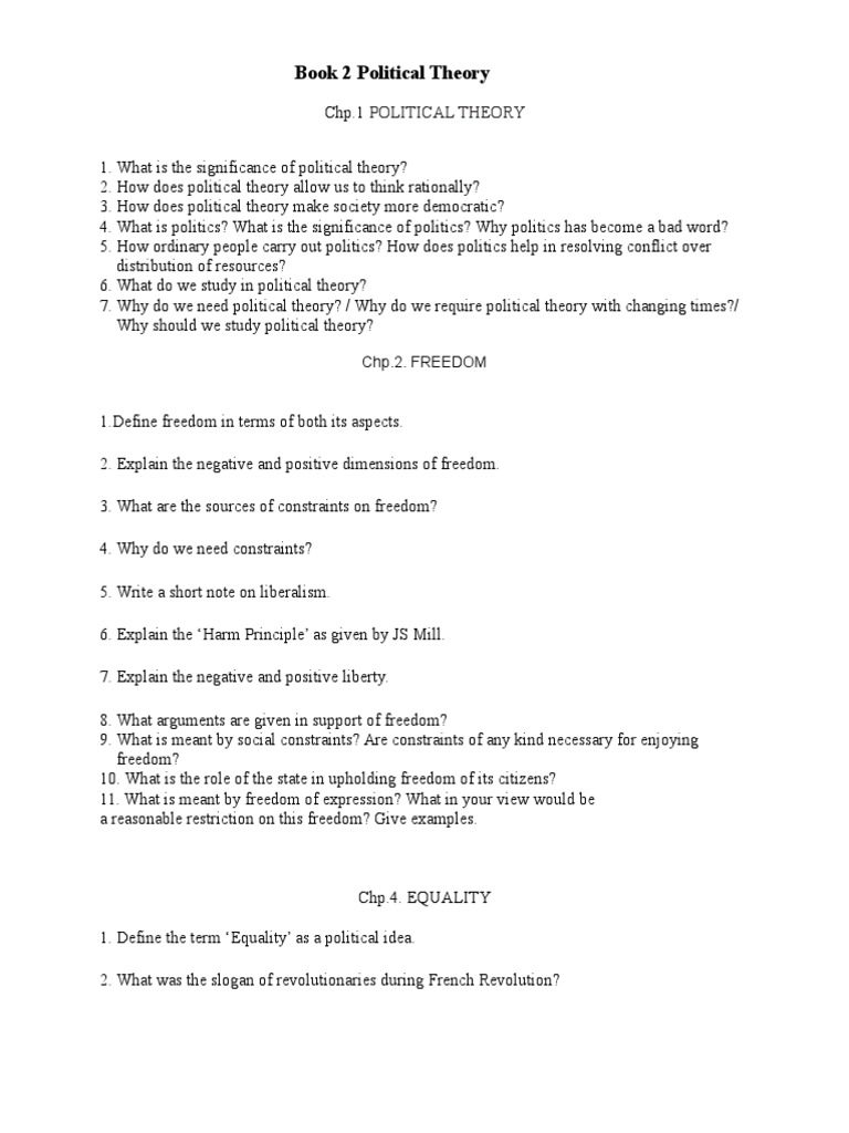 Class11 Political Science Question Bank Political Theory | PDF ...
