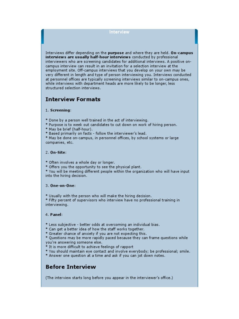 Interview Formats | PDF | Nonverbal Communication | Interview