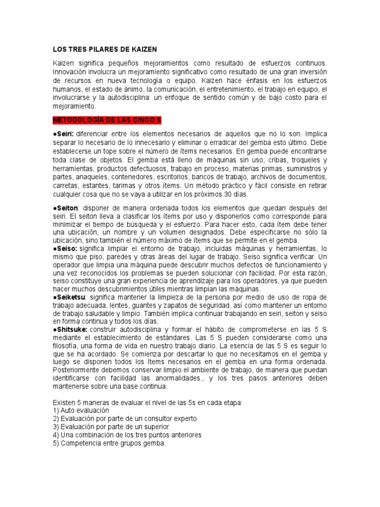 Los Tres Pilares de Kaizen | PDF | Calidad (comercial) | Business