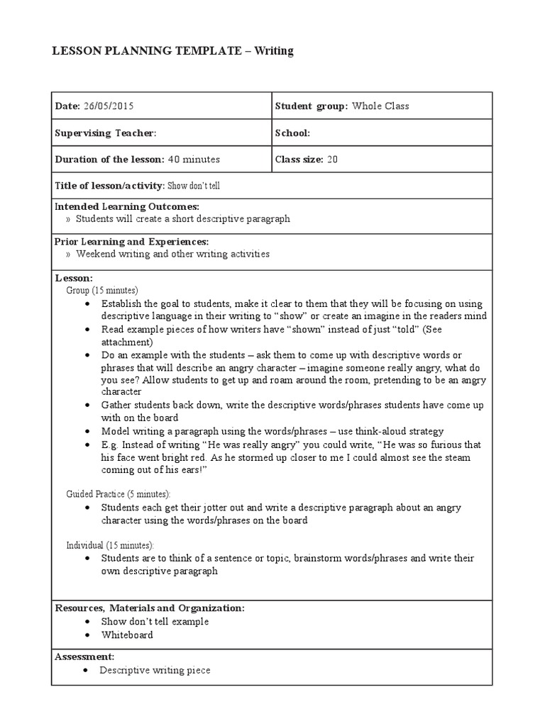 Descriptive Writing Lesson Plan | PDF