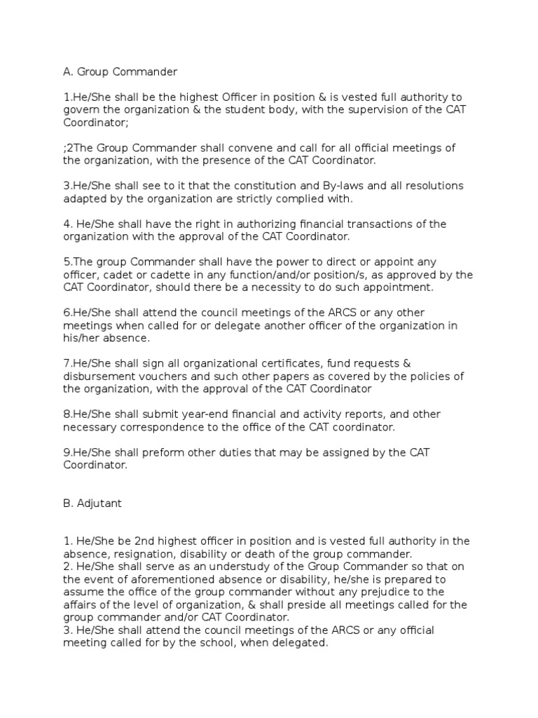 Positions, Duties and Responsibilities of Cat Officers | PDF ...