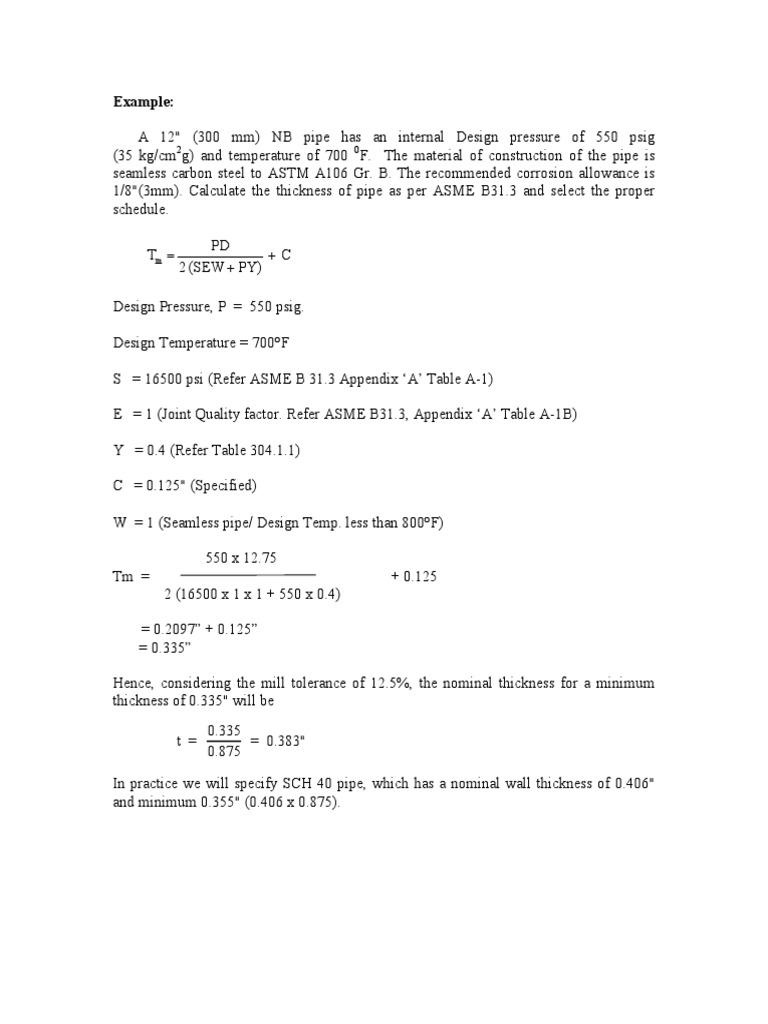 Pipe Wall Thickness Calculation Example | PDF