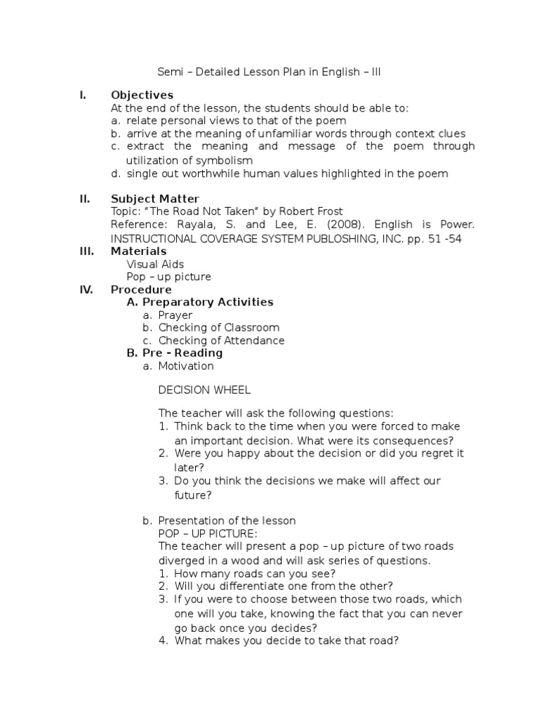 The Road Not Taken by Robert Frost | PDF | Lesson Plan | Cognition