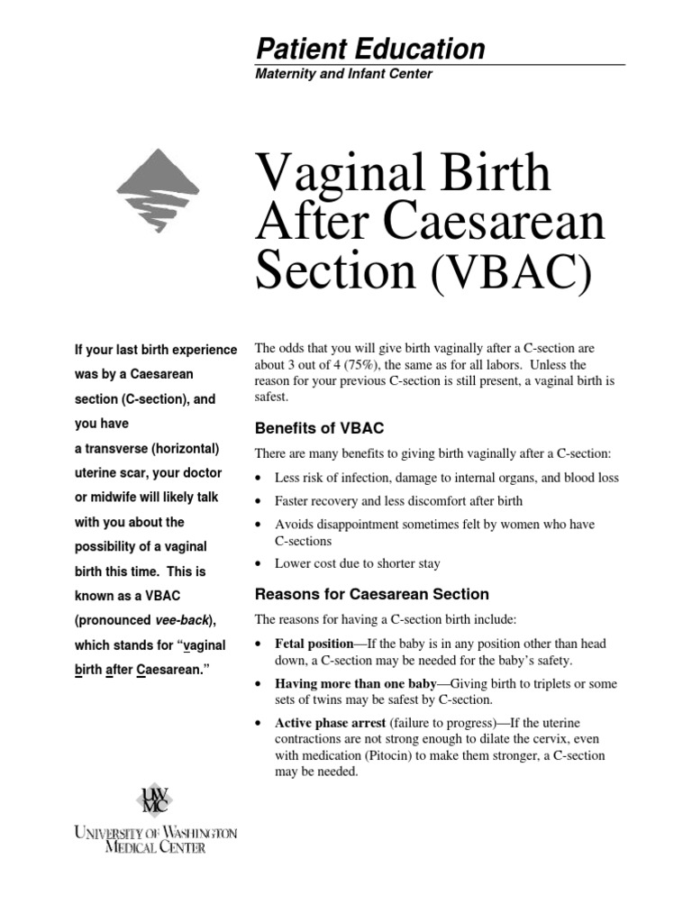 Vaginal Birth After Caesarean Section Vbac Pdf Caesarean Section