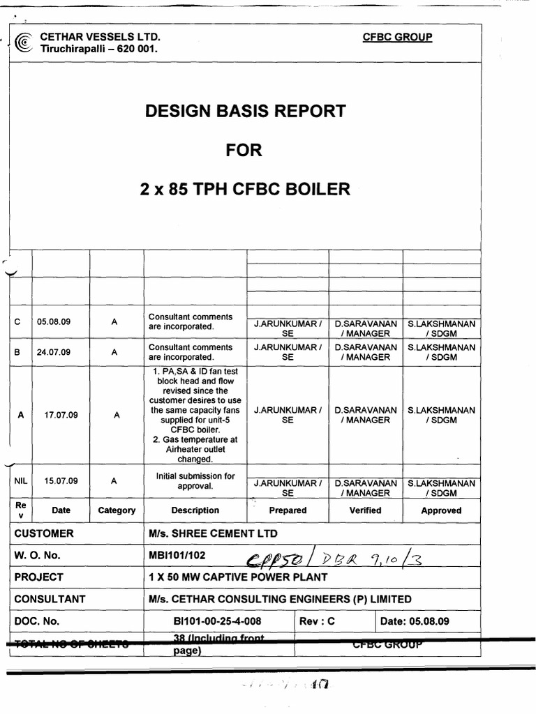 Bi101!00!25!4!008 (Design Basis Report For 2x85 TPH CFBC Boiler) | PDF