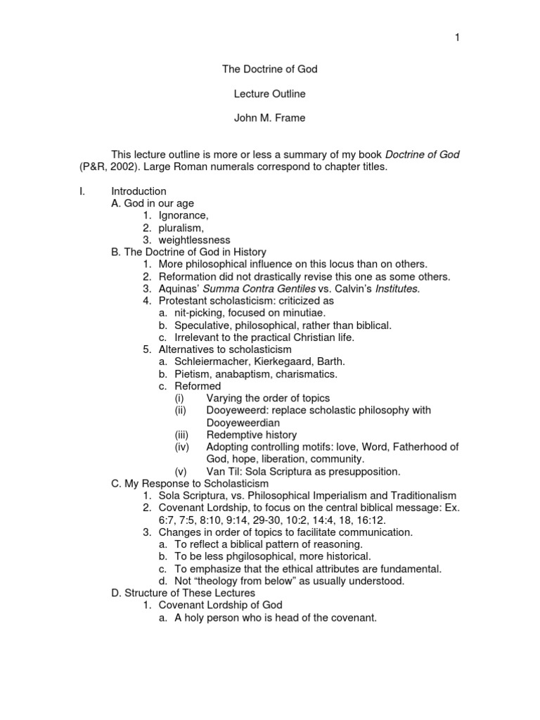 1 the Doctrine of God Lecture Outline | Free Will | Miracle