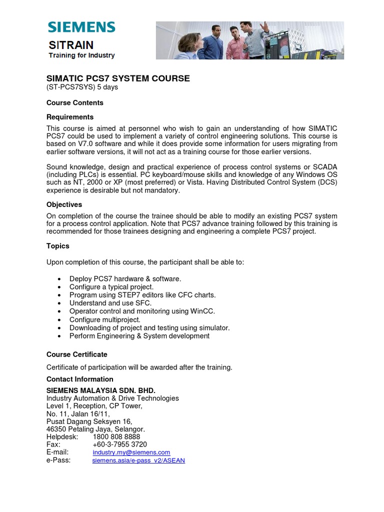 Brochure Course PCS7 System Course (ST-PCS7SYS) | PDF | Personal ...