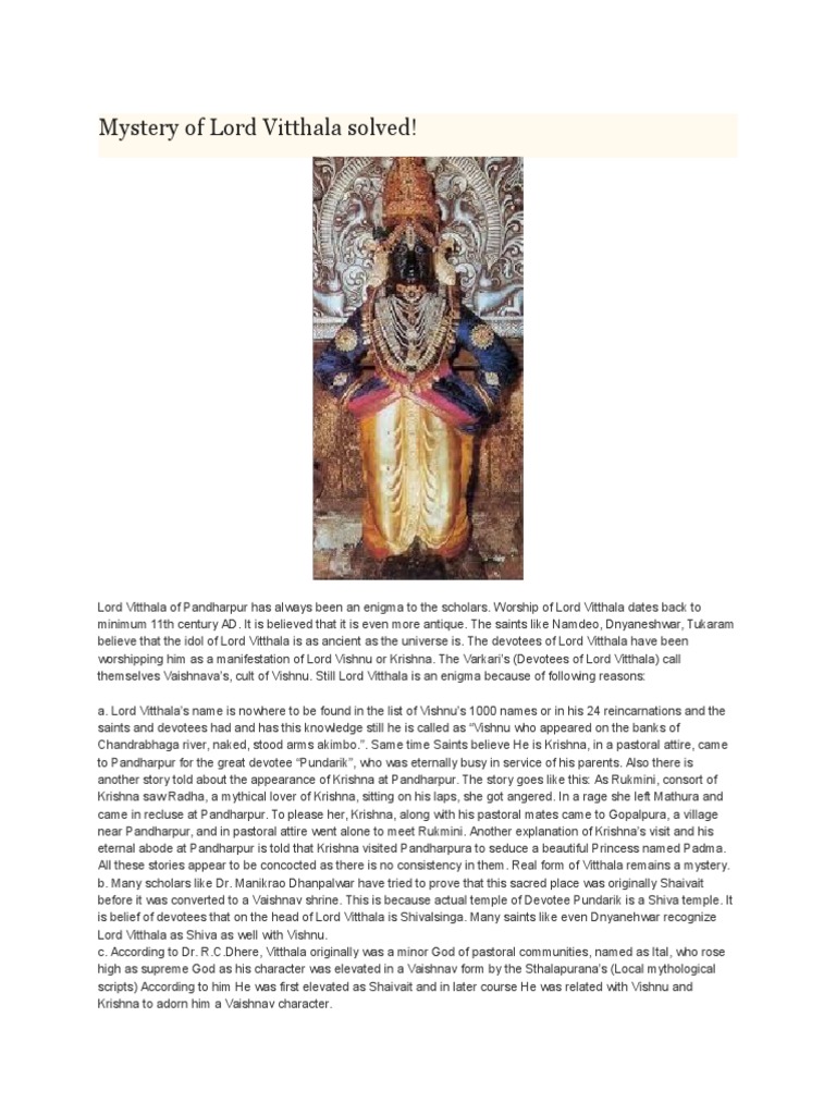 Unraveling the Mystery of Lord Vitthala | PDF | Krishna | Hinduism