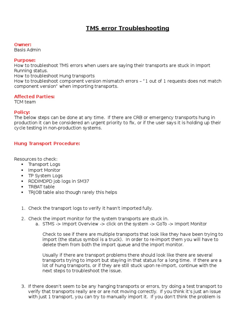 TMS Error Troubleshooting | PDF | Troubleshooting | Computer Engineering