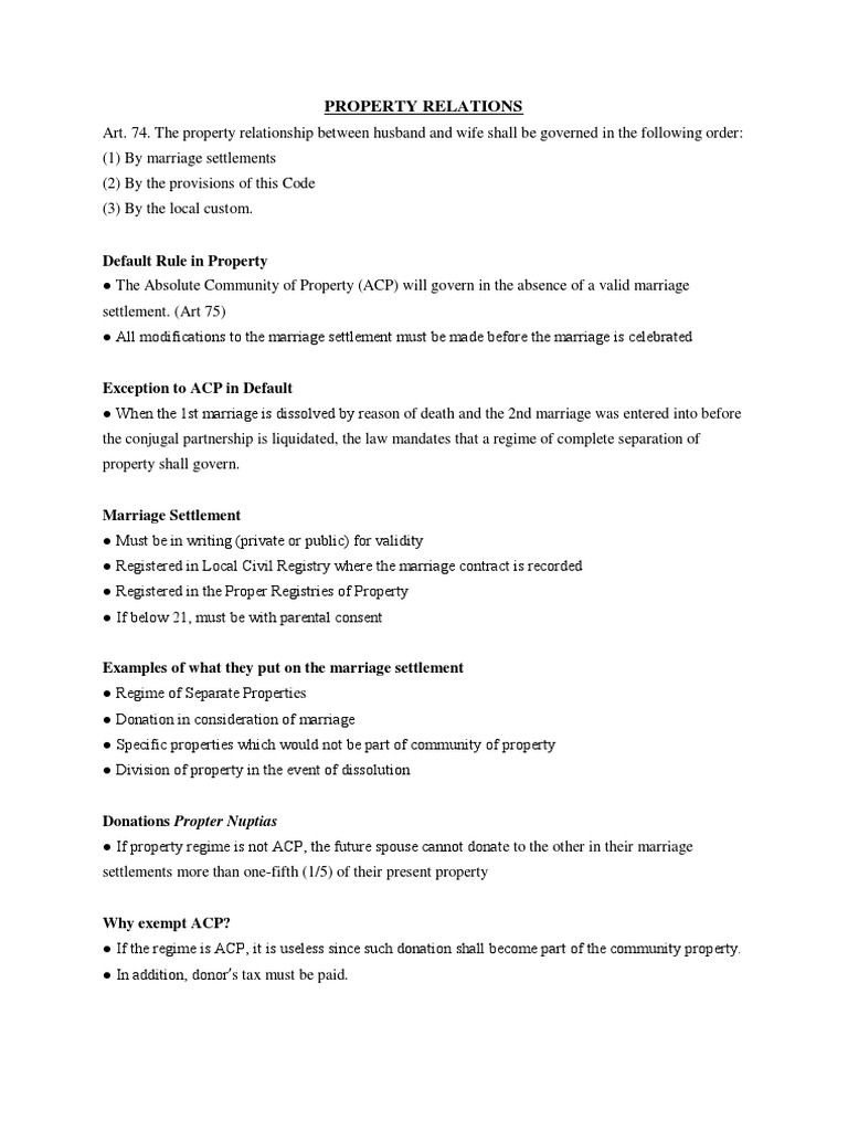 Property Relations, Termination of Marriage and Succession | PDF | Will ...