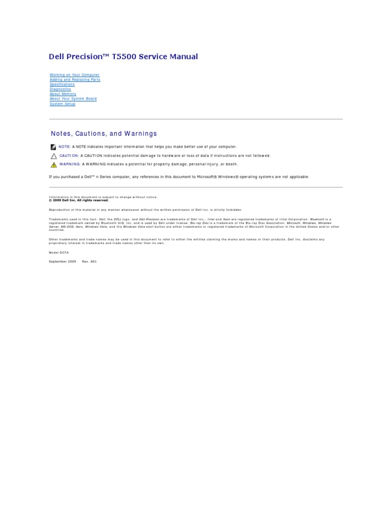 Dell Precision t5500 Instructions | PDF | Dynamic Random Access Memory | Booting