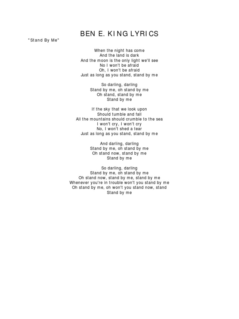 Ben E. King Lyrics: "Stand by Me" | PDF | Art | Poetry