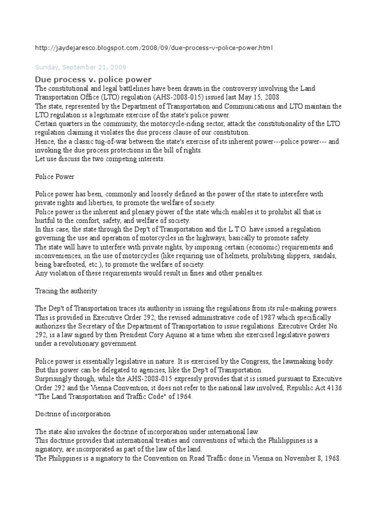 Due Process vs. Police Power Debate | PDF | Due Process Clause | Police ...