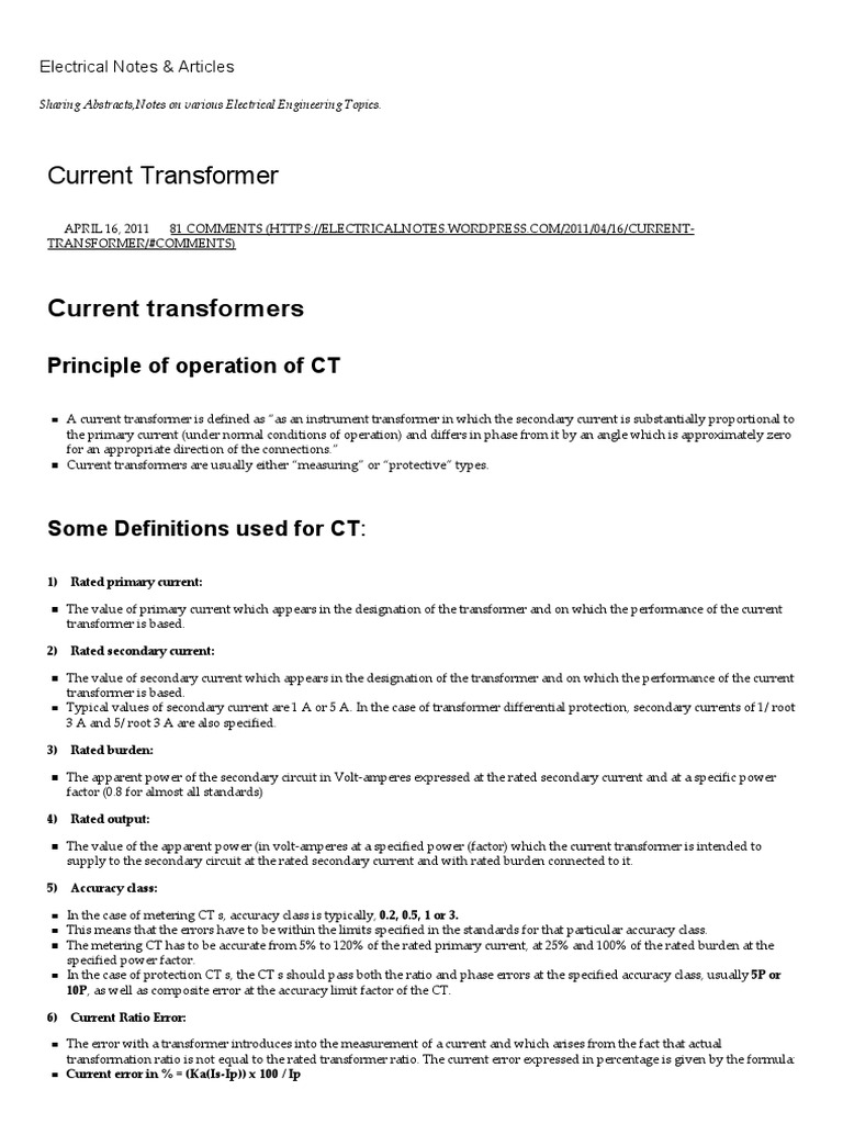 Current Transformer | PDF | Transformer | Electrical Impedance