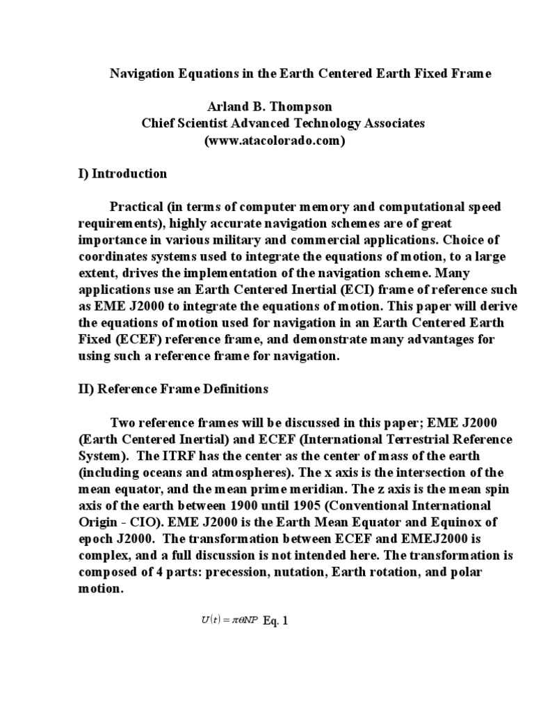 Derivation of Navigation Equations in the Earth-Centered Earth-Fixed ...
