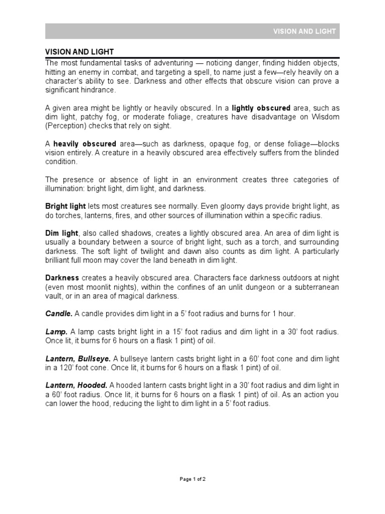 DM - Vision and Light | PDF | Senses | Darkness