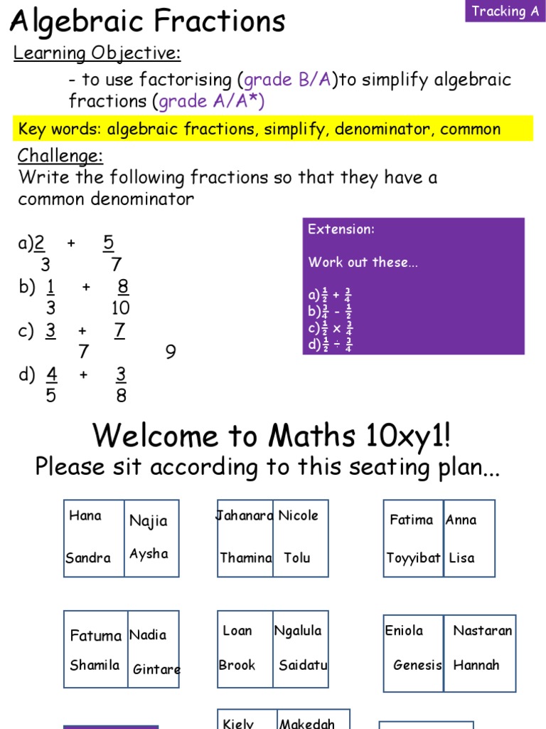 Algebraic Fractions | PDF | Factorization | Quadratic Equation