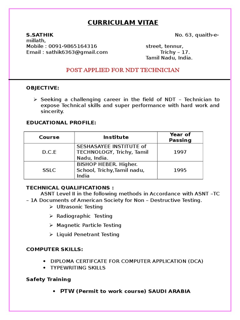 Sathik NDT Resume | PDF | Nondestructive Testing | Oil Refinery