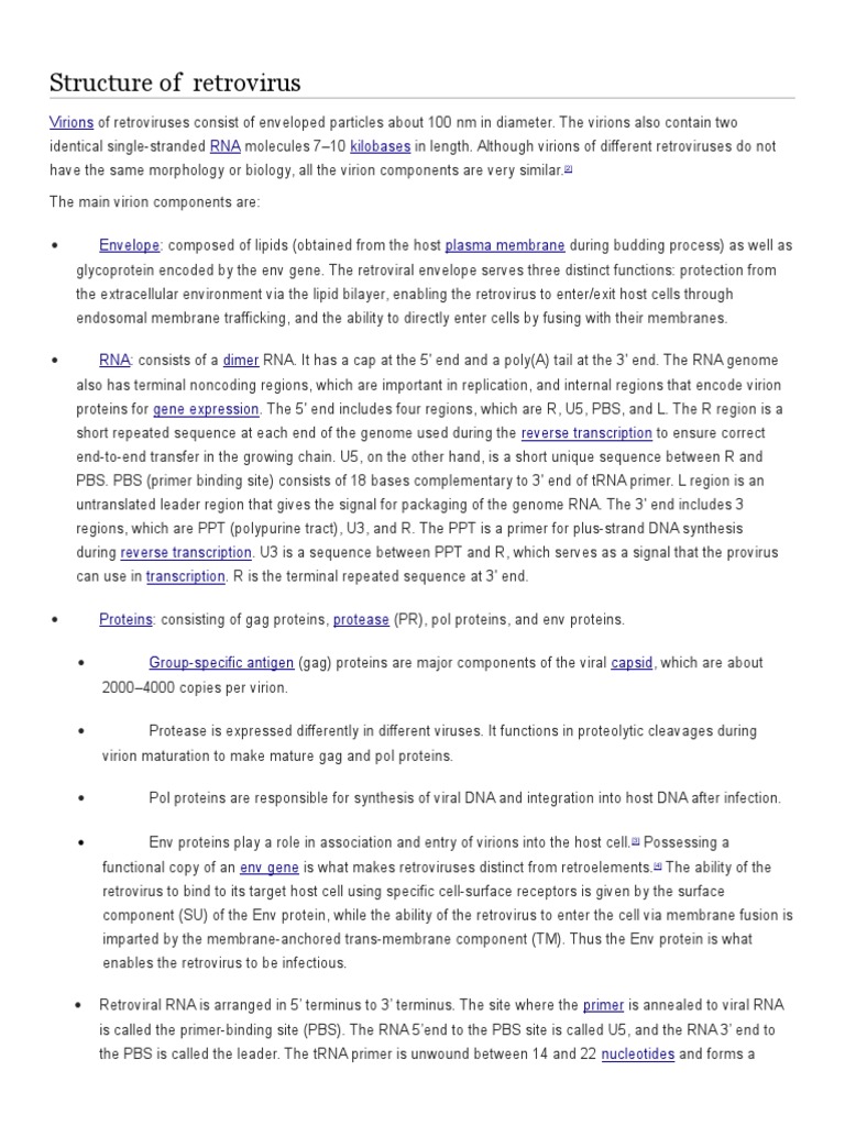 Structure of Retrovirus | PDF | Reverse Transcriptase | Hiv