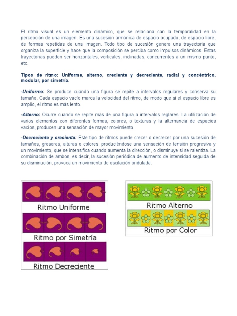 Tipos de ritmo visual: uniforme, alterno, creciente y decreciente | PDF