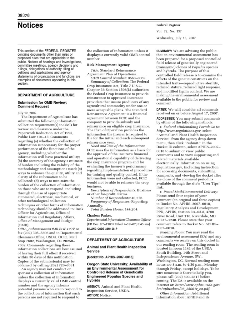 Notice: Environmental Statements Availability, Etc.: Populous Species ...
